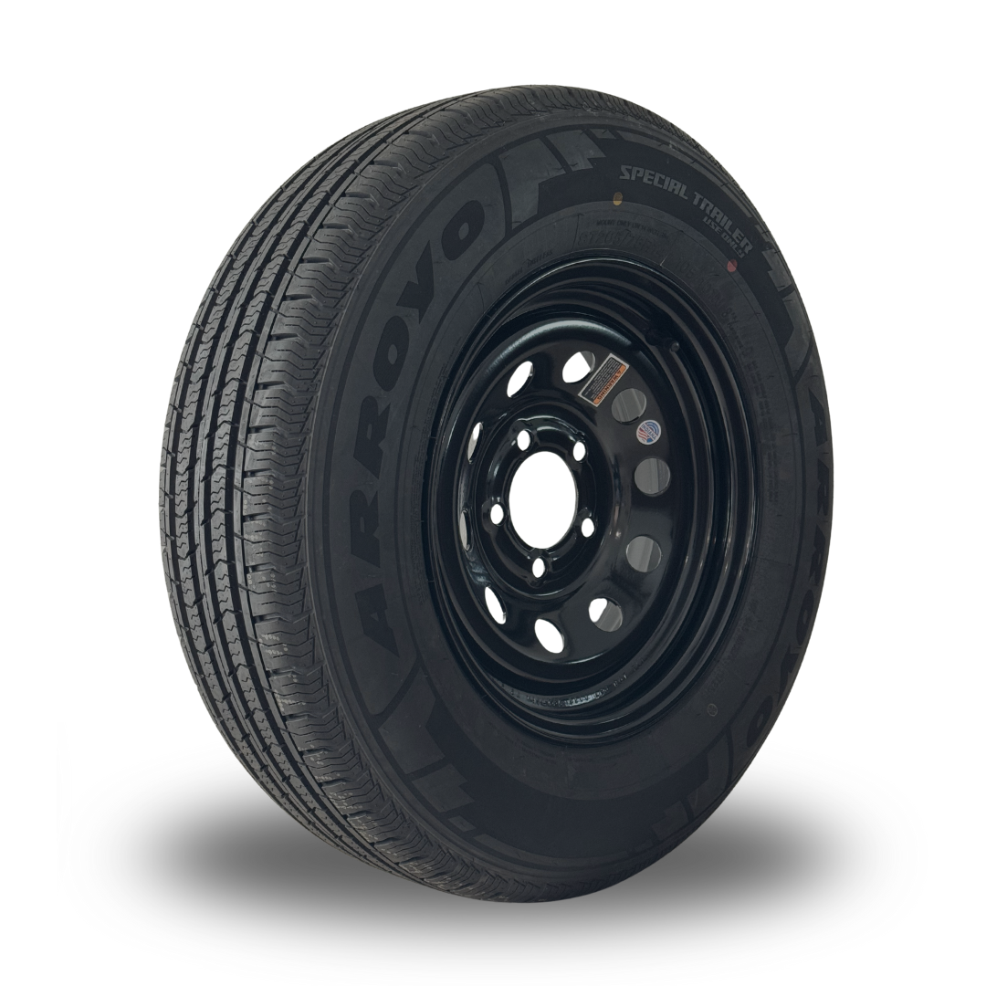 ST205/75R14 10-Ply Trailer Tire on 14" 5-4.5 Black Modular Wheel ...