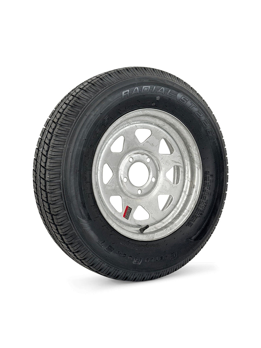 ST205/75R14 8-Ply Trailer Tire on 14" 5-4.5 Galvanized Spoke Wheel ...