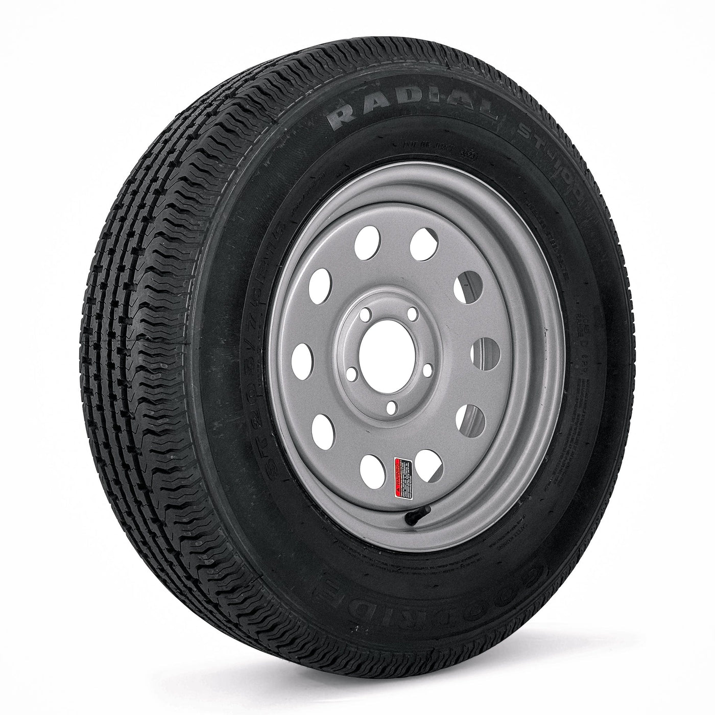 ST205/75R15 8-Ply Trailer Tire on 15" 5-4.5 Silver Modular Wheel ...