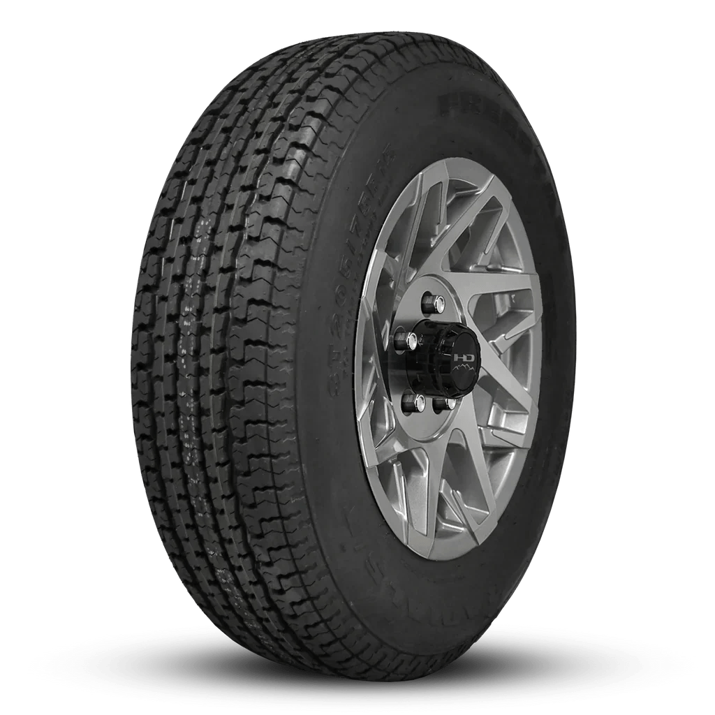 ST235/80R16 10-Ply Trailer Tire on 16" 8-6.5 Gloss Silver Machined Fac ...